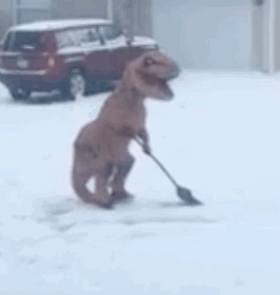 T-Rex Spotted Shoveling Snow During Blizzard: How People Avoided Cabin ...